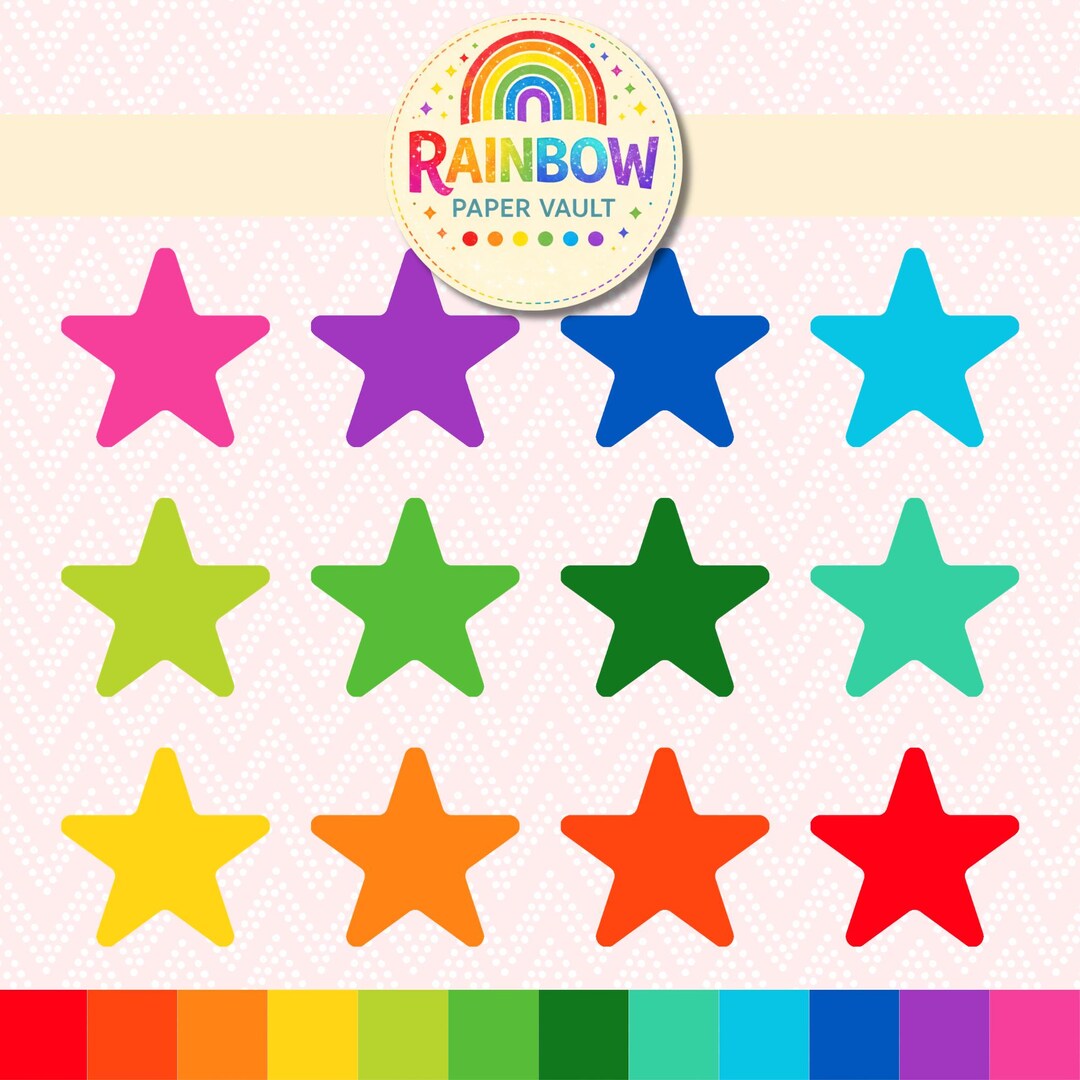 12 Rainbow Solid Star Clipart Elements – Bright Color PNG Clipart Set ...