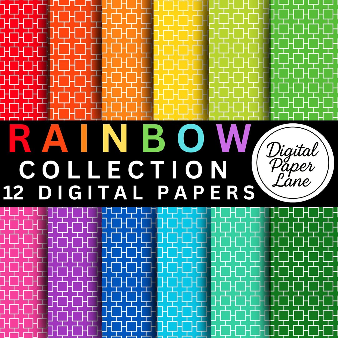 Rainbow Linked Squares Digital Paper – 12 Seamless Bright Digital ...