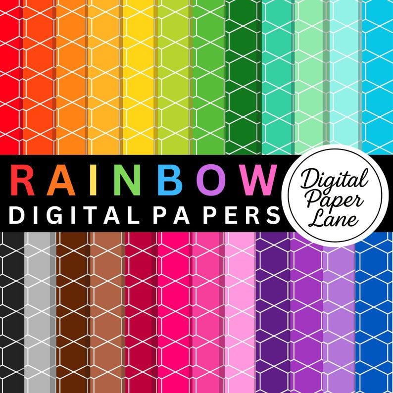 Rainbow Honeycomb Digital Paper Pack - 12 Rainbow Pattern Papers ...