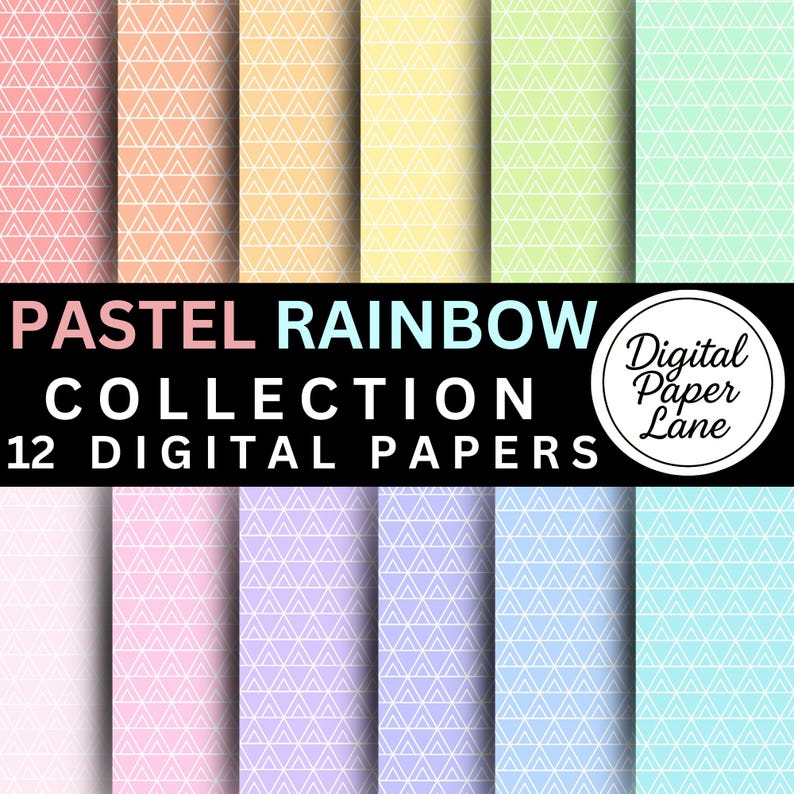 Pastel Rainbow Triangle Line Digital Paper – 12 Seamless Soft Digital ...