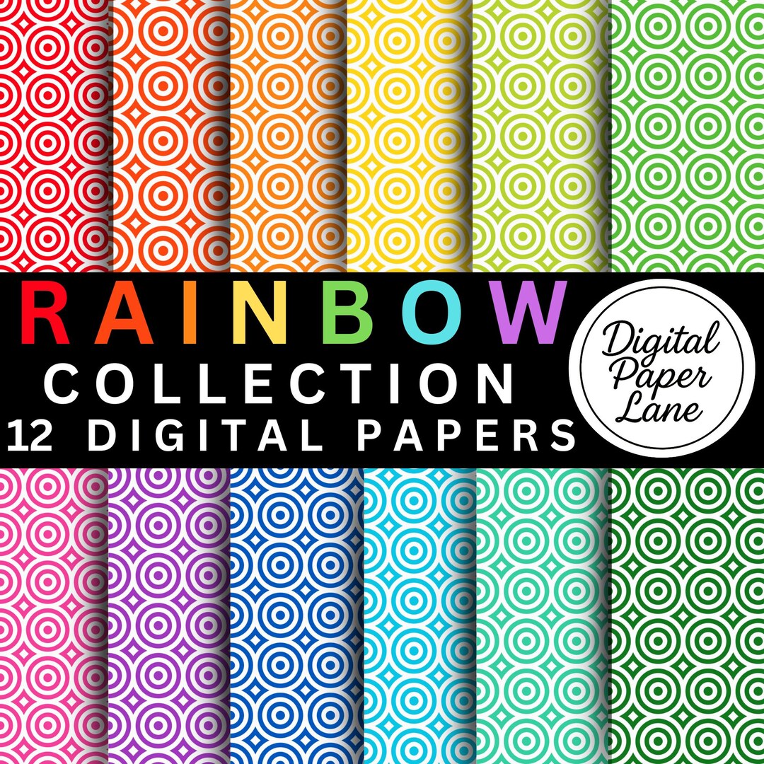 Rainbow Target Circles Digital Paper – 12 Seamless Bright Digital ...