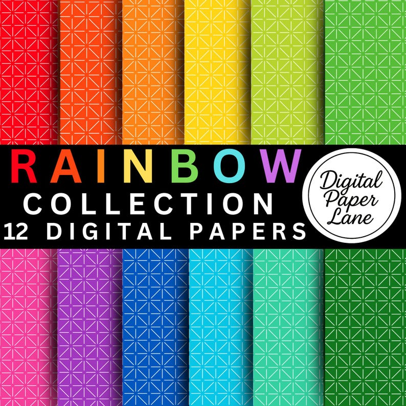 Rainbow Geometric Starburst Digital Paper – 12 Seamless Bright Digital ...
