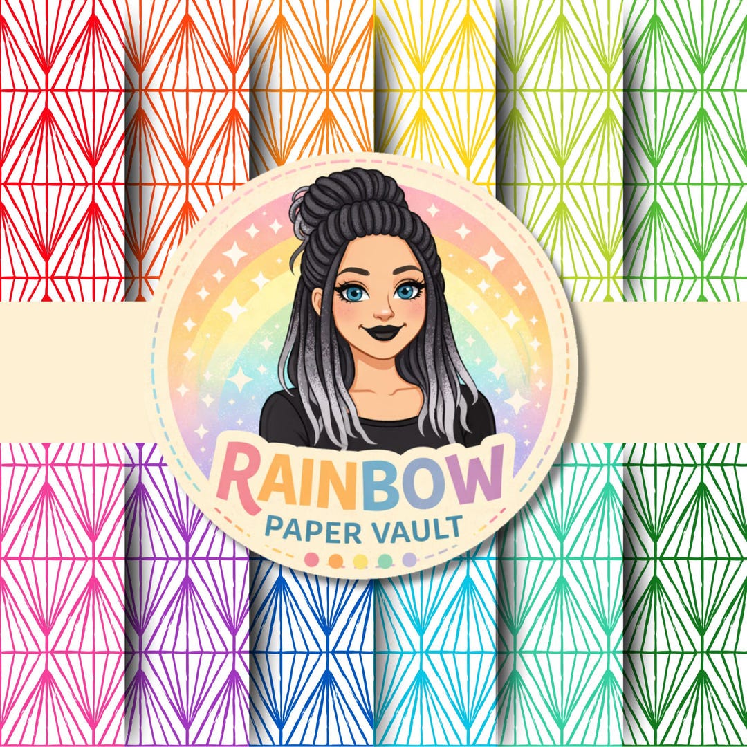 Rainbow Radiant Fan Diamonds Digital Paper - 12 Seamless Patterns ...