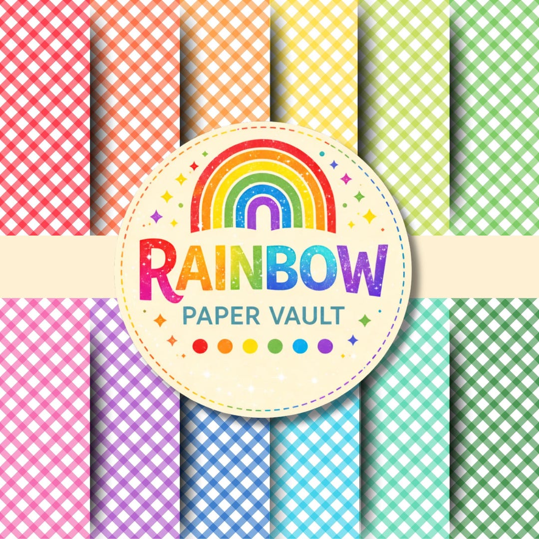 12 X Rainbow Gingham Pattern Digital Paper Set - Seamless Patterns ...