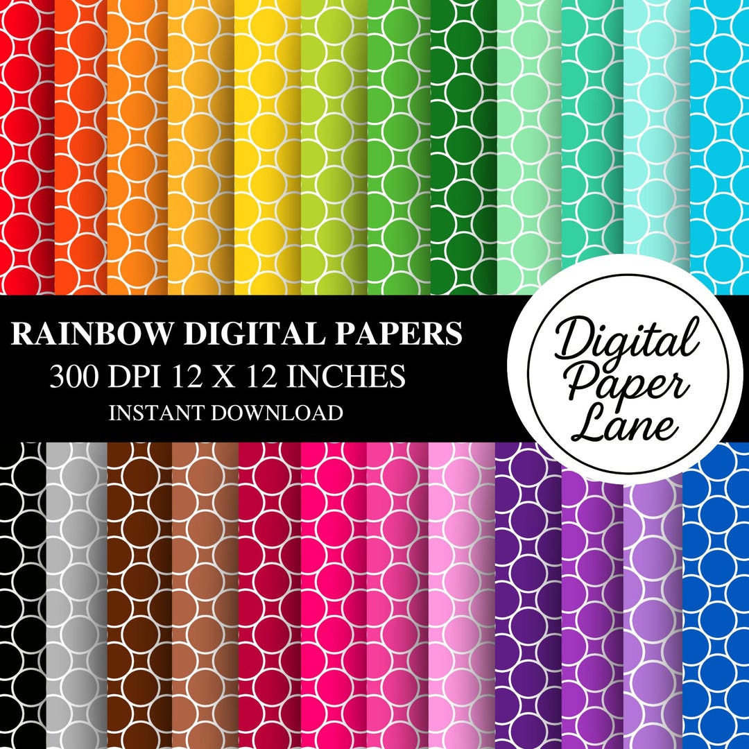 Rainbow Polka Dot Digital Paper Pack – 24 Colors, 12x12, 300DPI ...
