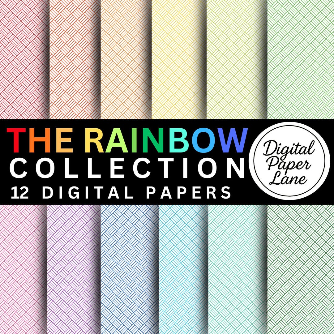 Rainbow Woven Line Geometric Pattern Pack – 12 Seamless Digital Papers ...