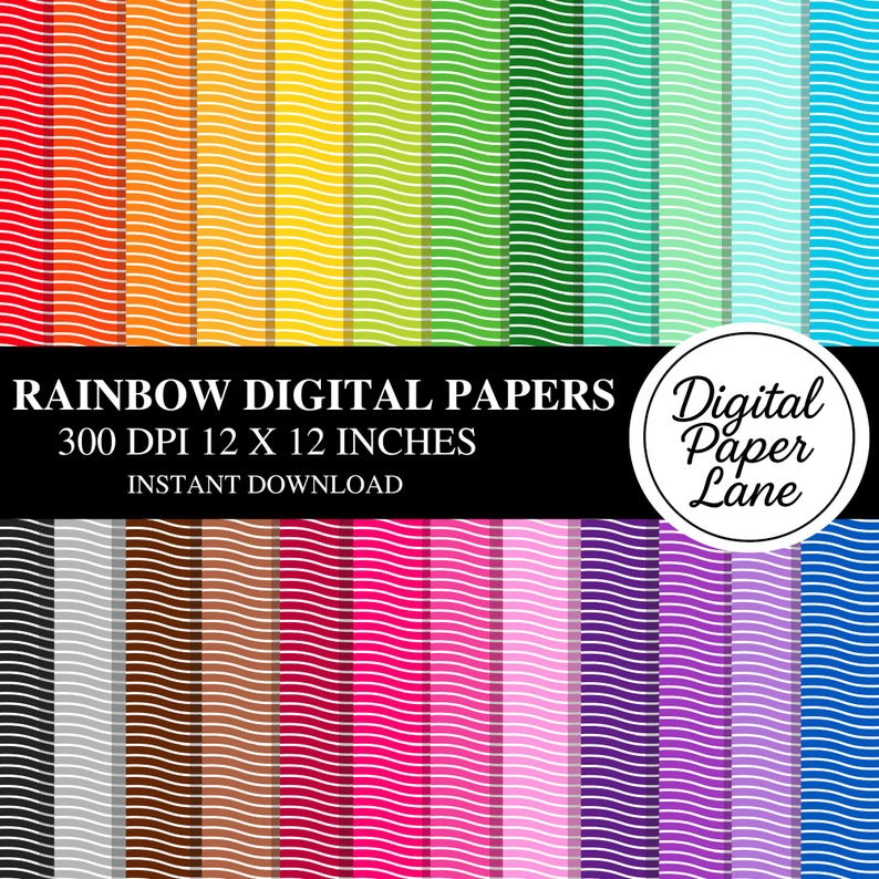 Rainbow Wavy Lines Digital Paper Pack - 24 Seamless Wavy Stripe ...