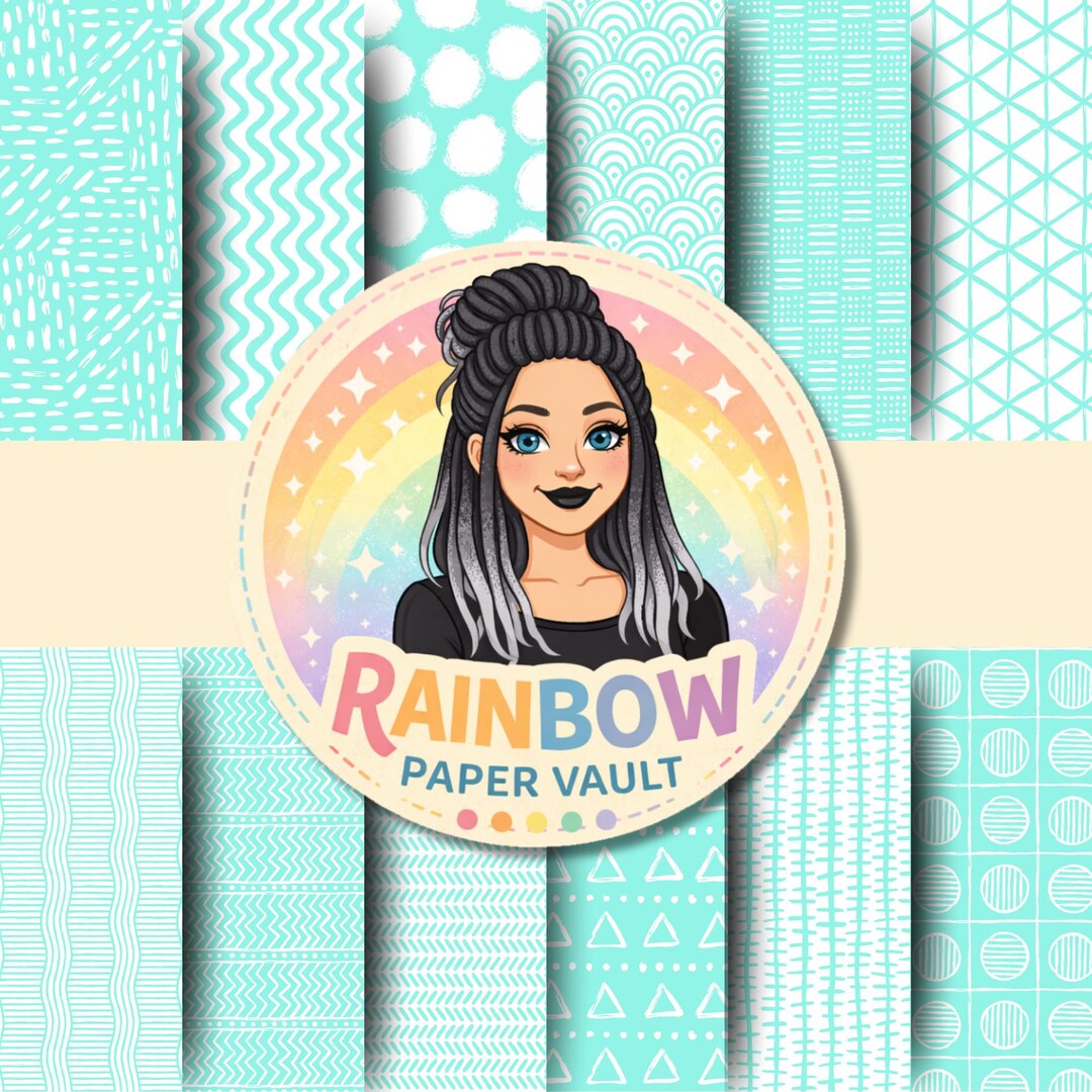 24 X Minty Blue Boho Seamless Digital Papers – Hand Drawn Bohemian ...