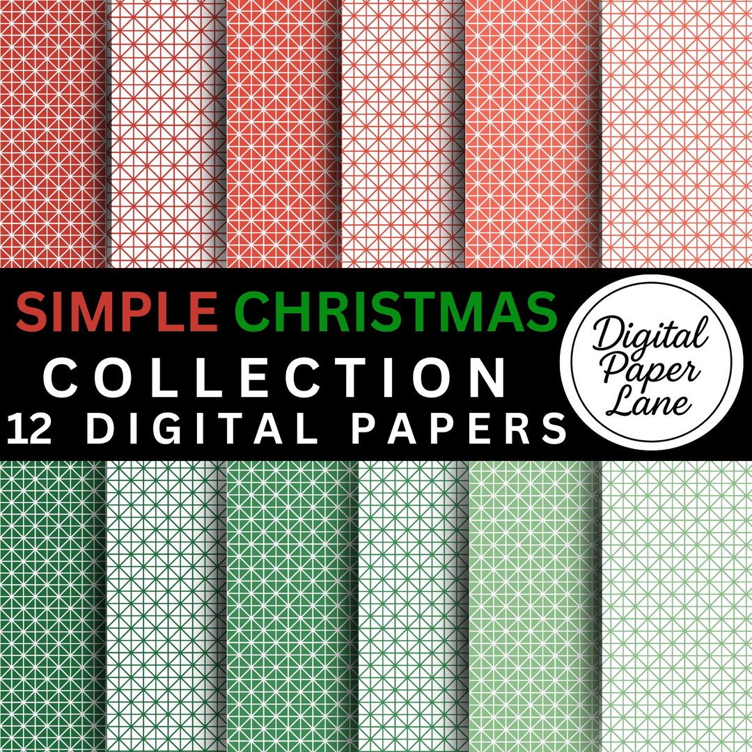 Simple Christmas Star Grid Digital Paper – 12 Seamless Festive Digital ...