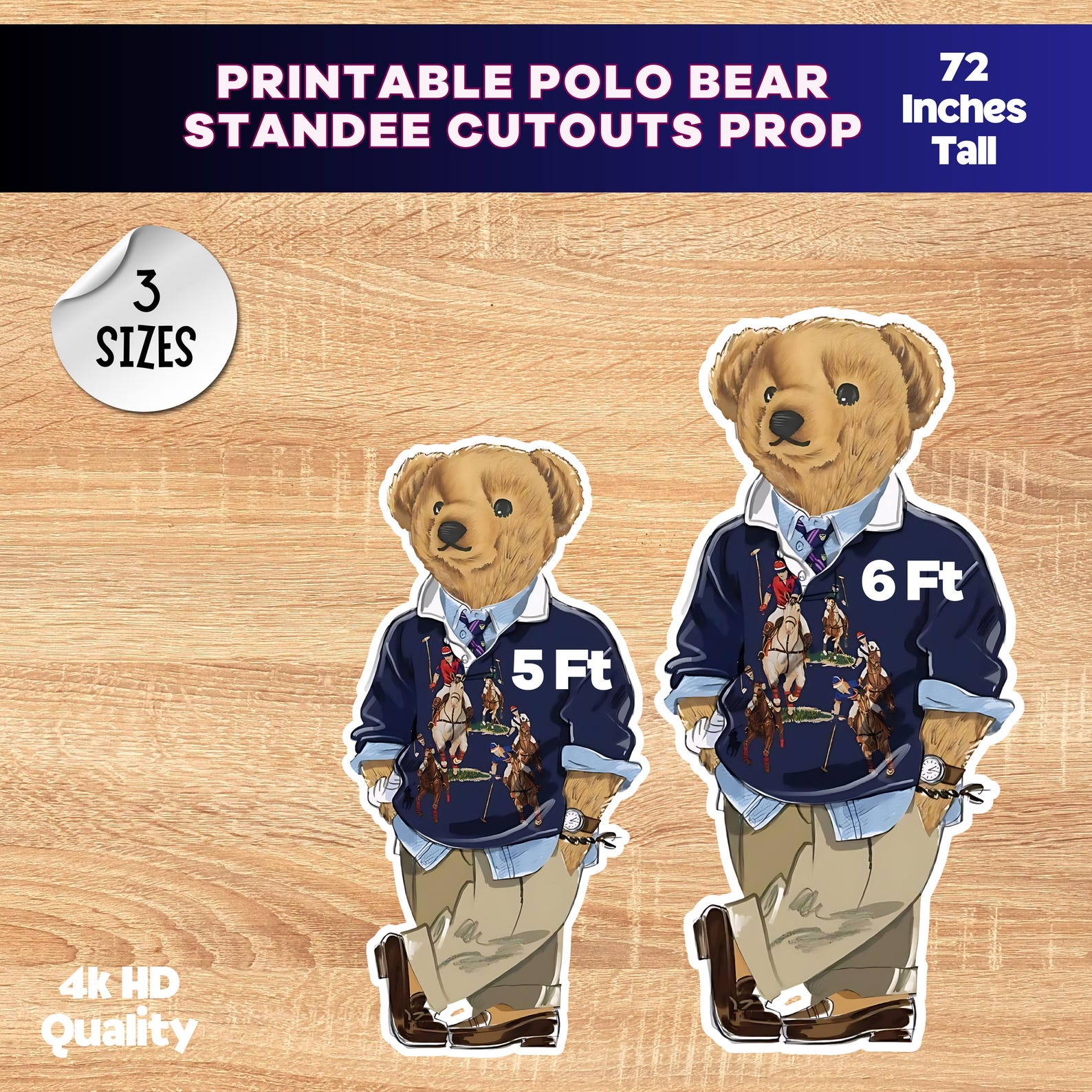 Preppy Polo Bear Cutout Printable, Old Money Party Decor, Luxury ...