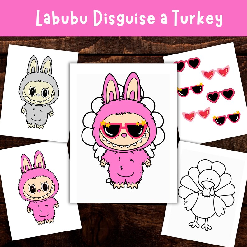 Manualidad imprimible de Labubu, pavo disfrazado, adorable disfraz ...