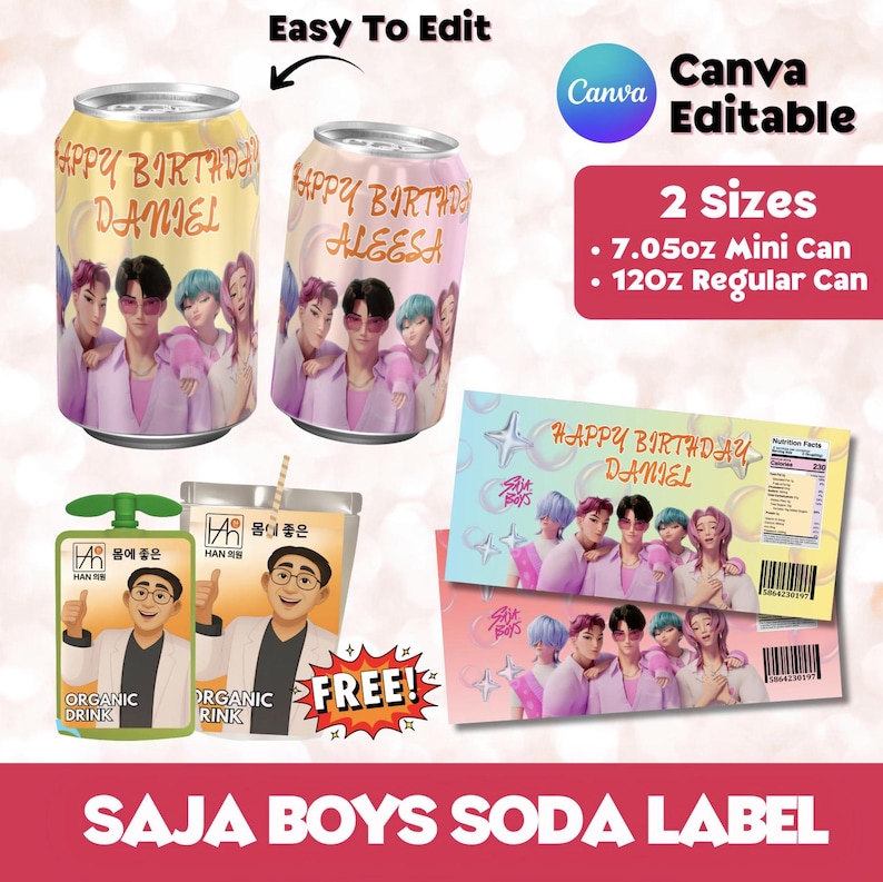 Editable Kpop Demon Hunters Soda Pop Label, Kpop Saja Boys Soda Can ...