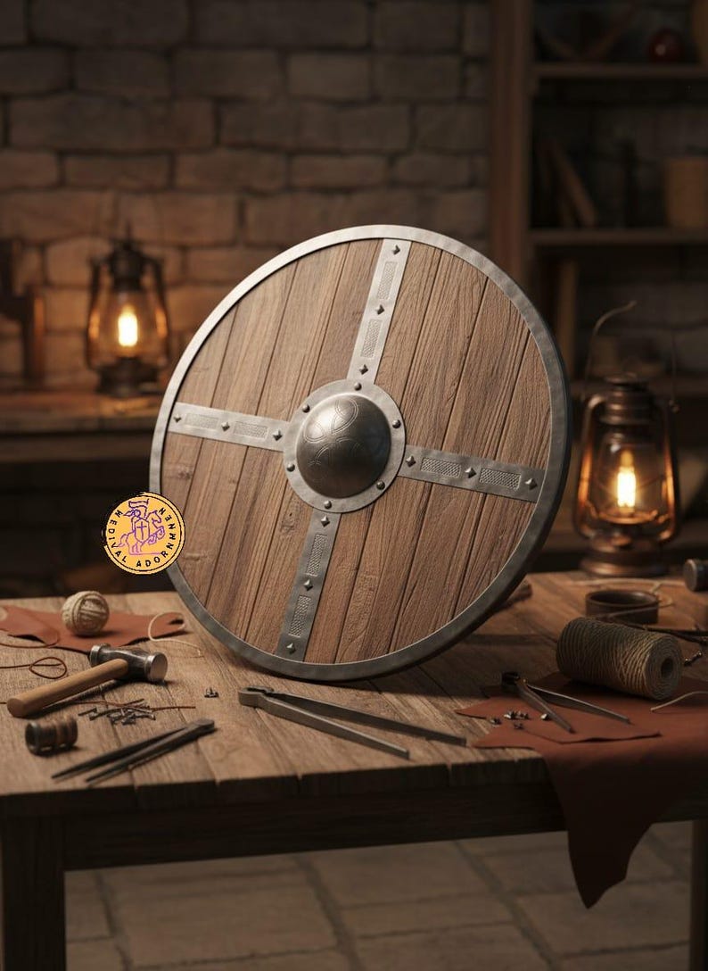 Handcrafted Wooden Medieval Shield – Viking Warrior Round Shield for ...