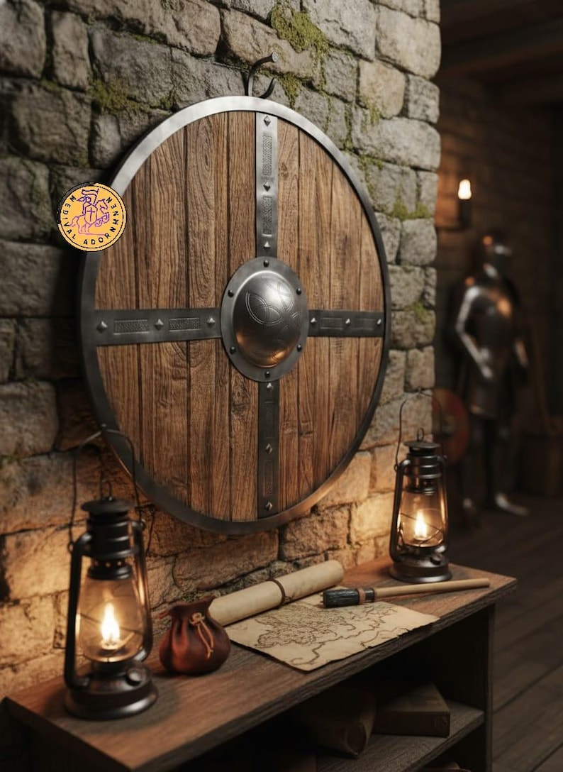Handcrafted Wooden Medieval Shield – Viking Warrior Round Shield for ...