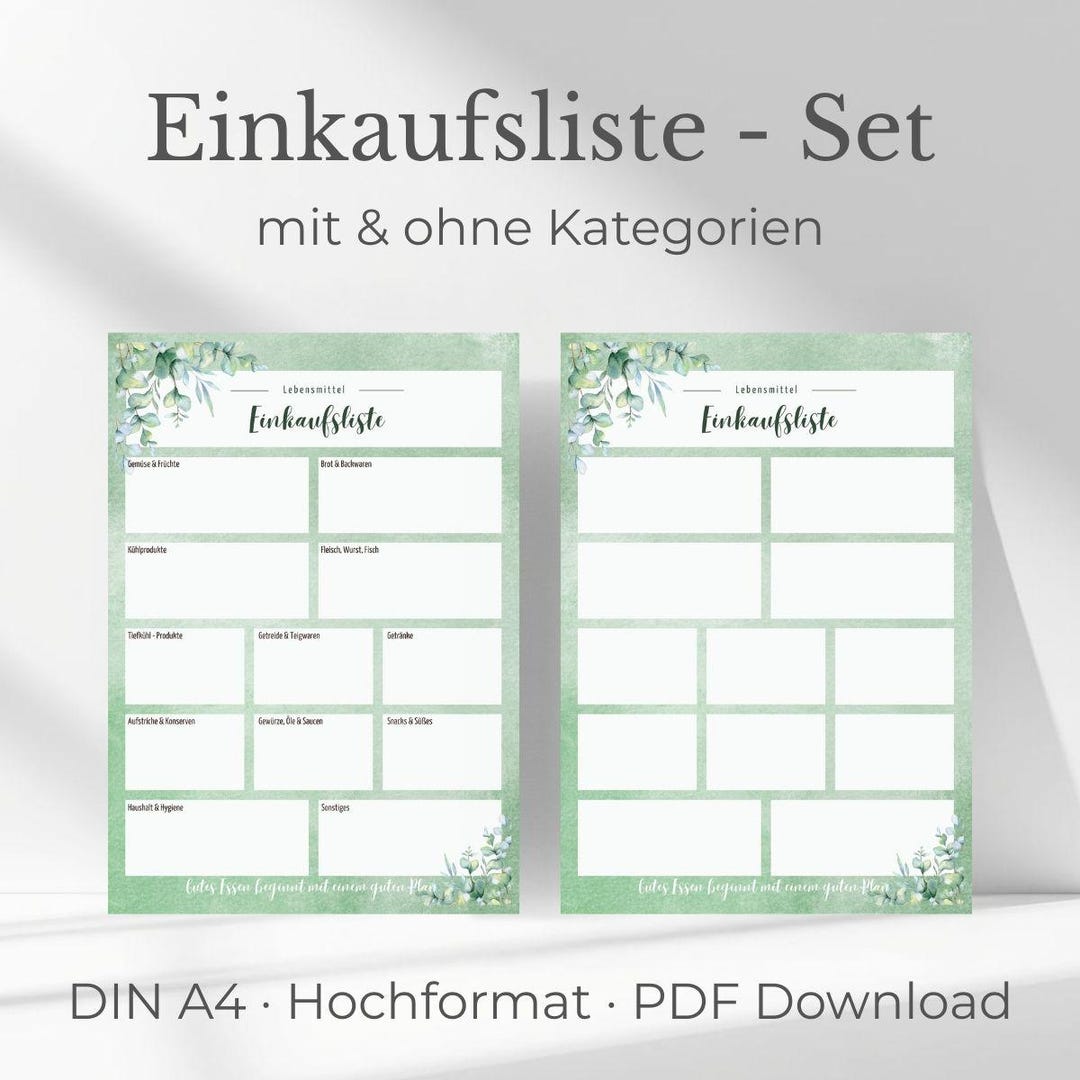 Shopping List With Categories / Shopping List German / for Printing ...