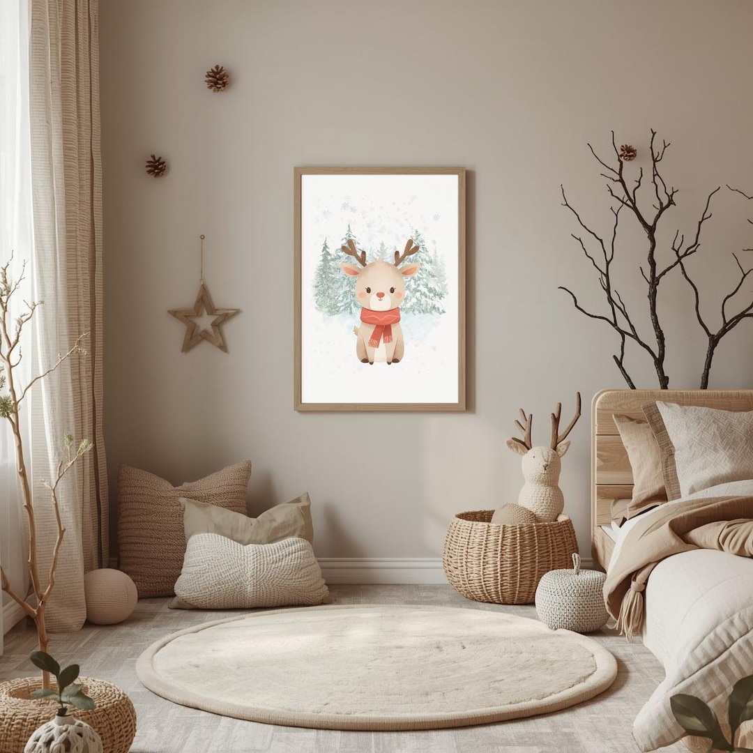 Cute Reindeer Christmas Wall Art | Kids Winter Nursery Printable ...