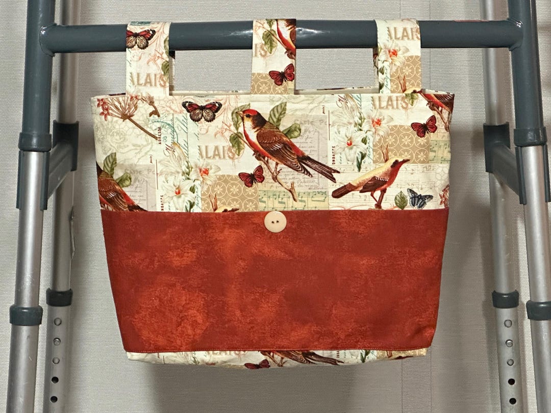 Unisex Walker Caddy With Birds, Ready to Ship, Handmade Walker Bag Tote ...