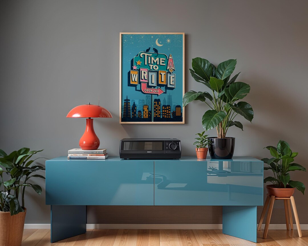TIME TO WRITE Retro Poster | Colorful Writer Wall Art | Vintage Style ...