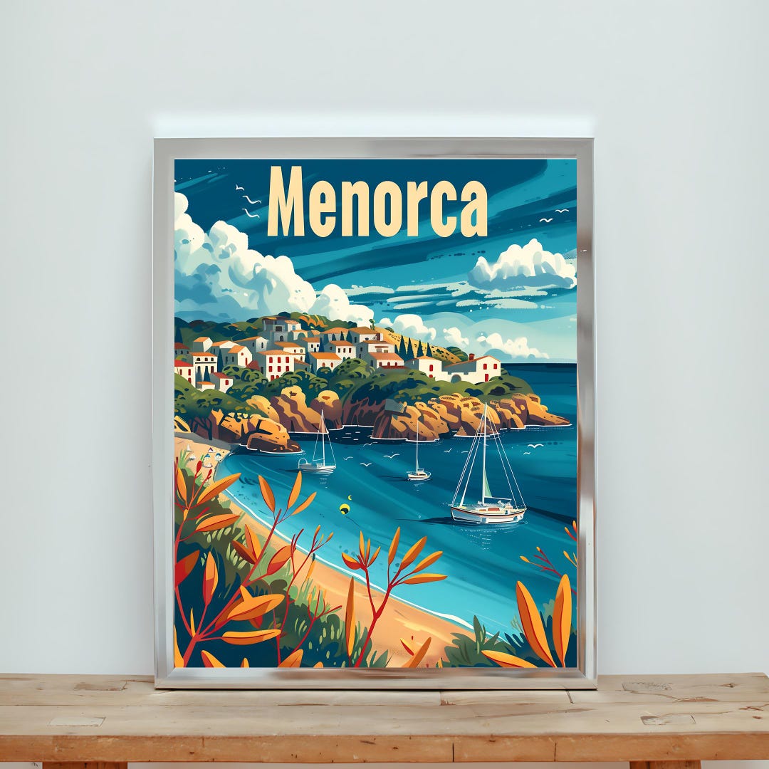 Menorca Vintage Travel Poster | Digital Wall Art | Printable Retro ...