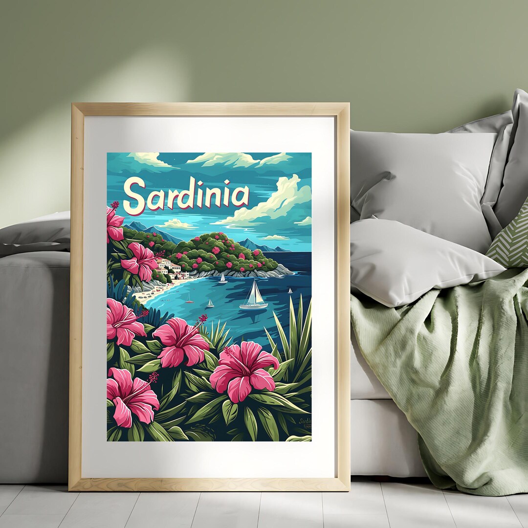 Sardinia Vintage Travel Poster | Digital Wall Art | Printable Retro ...