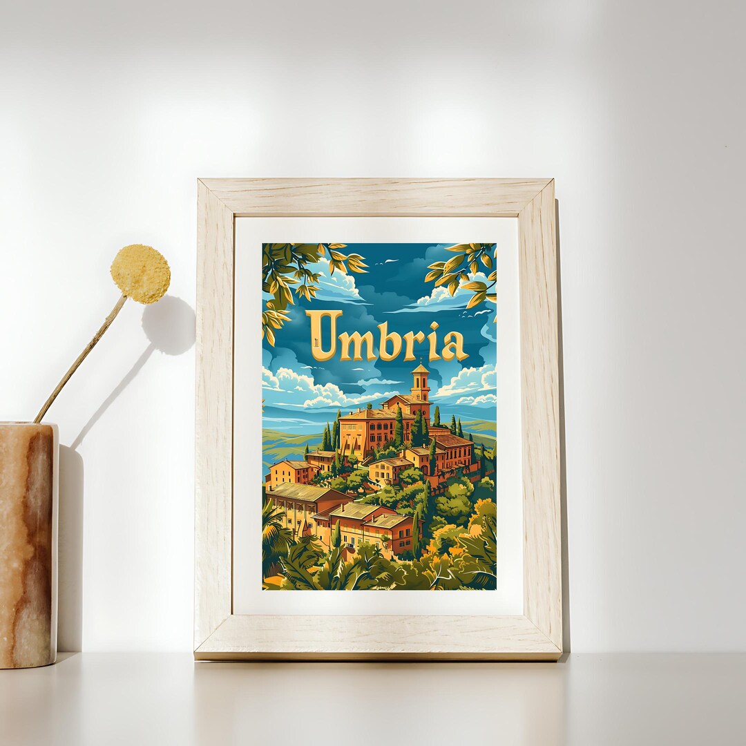 Umbria Vintage Travel Poster | Digital Wall Art | Printable Retro ...