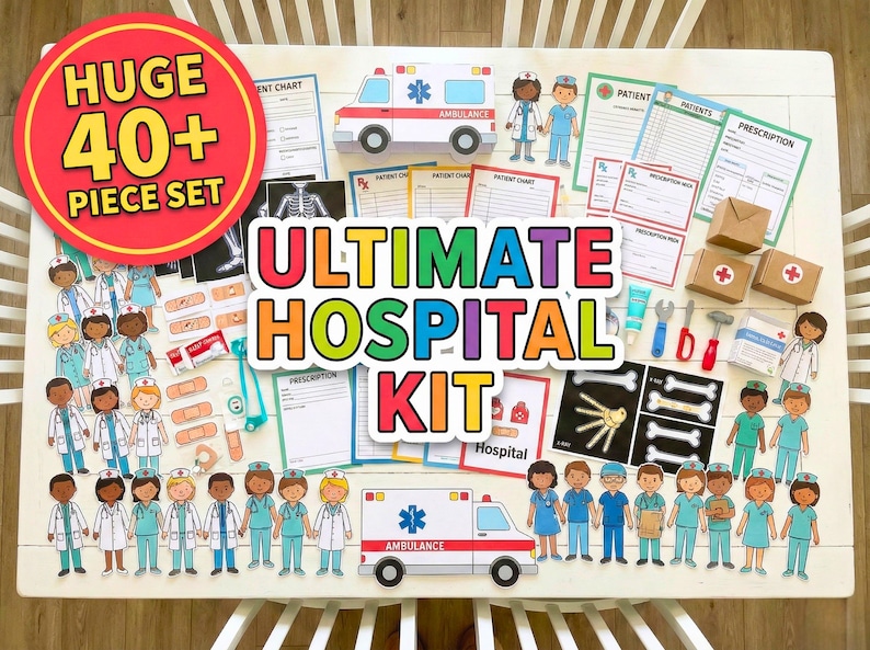 Ultimate Hospital Dramatic Play Kit | 40+ Pcs Doctor Pretend Play Set ...
