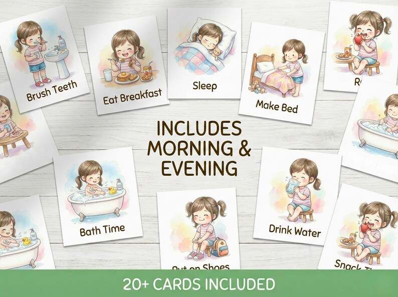 Editable Girls Daily Routine Cards ,watercolor Visual Schedule for Kids ...