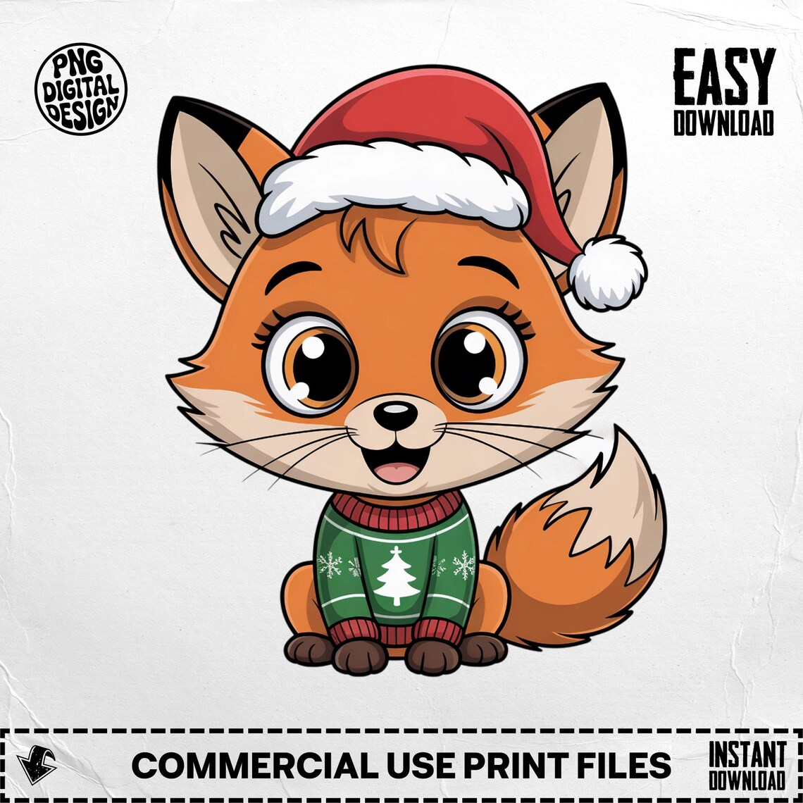 Christmas Fox Clipart, Cute Fox Clipart, Winter Fox Art, Christmas ...