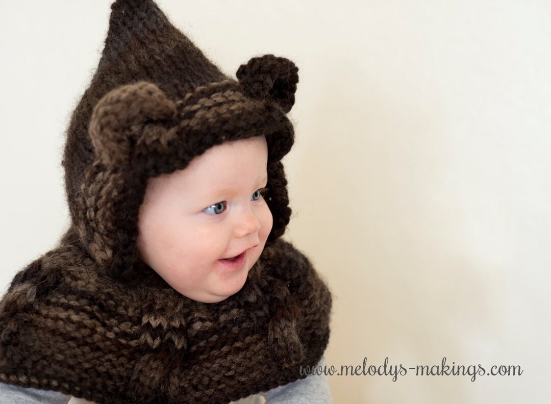 Knit Bear Hooded Scarf Pattern - Bear Hooded Cowl Knitting Pattern ...