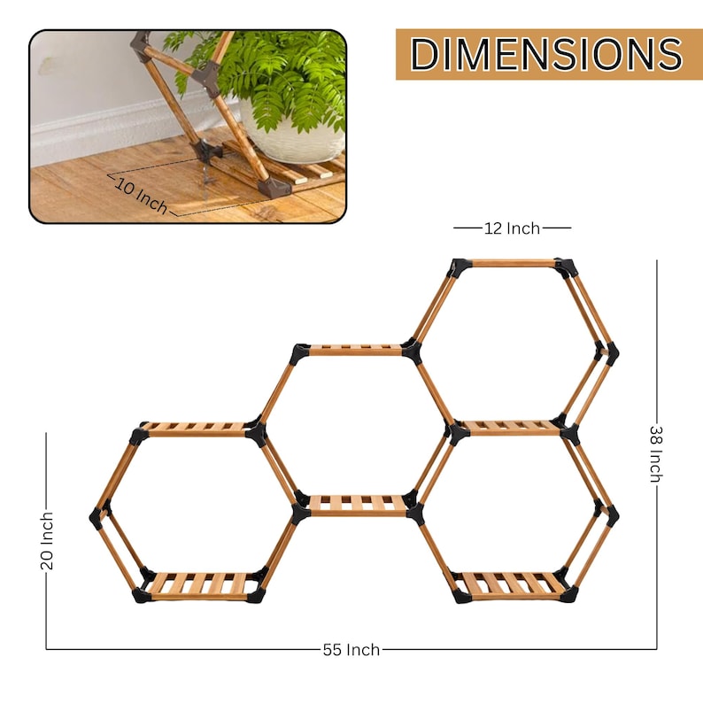 Hexagonal Plant Stand Indoor -7 Tier Wooden Plant Shelf | Large Indoor ...