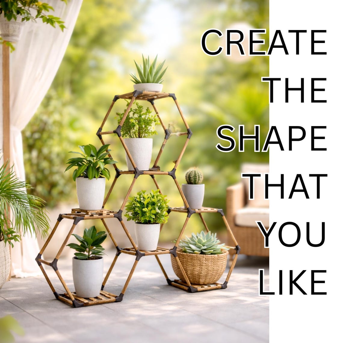 Hexagonal Plant Stand Indoor -7 Tier Wooden Plant Shelf | Large Indoor ...