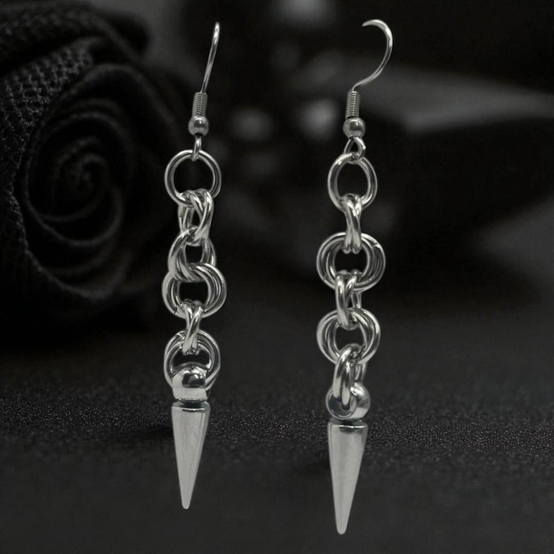 Spike Chainmail Earrings | Gothic Punk Dangle Jewelry | Alternative ...