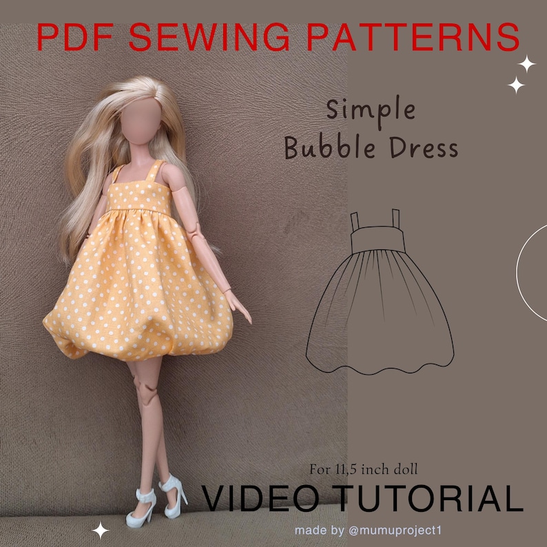 11.5 Inch Doll Clothes Sewing Pattern – Simple Bubble Dress (PDF ...