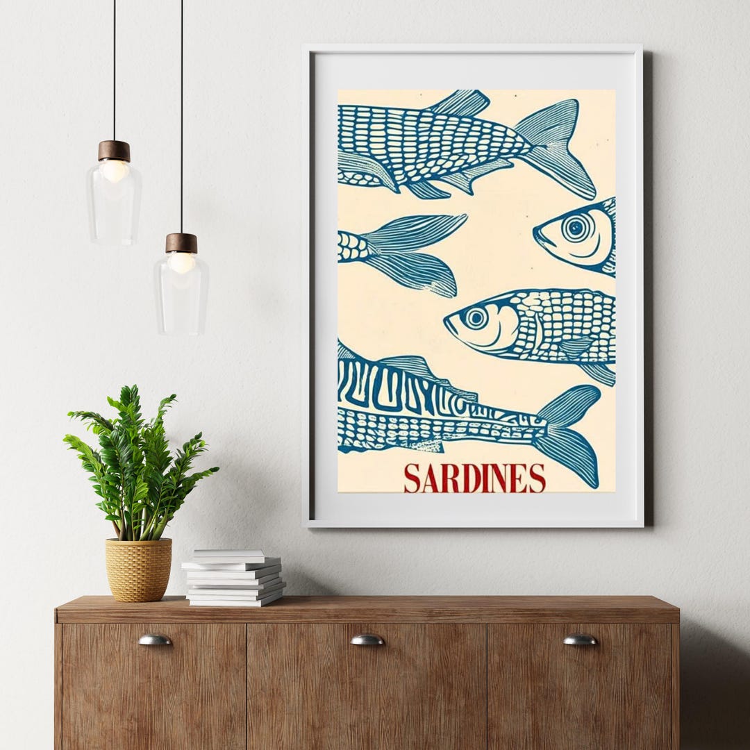 Sardines Printable Art Vintage Sardine Tin Poster Retro Fish Wall Art ...