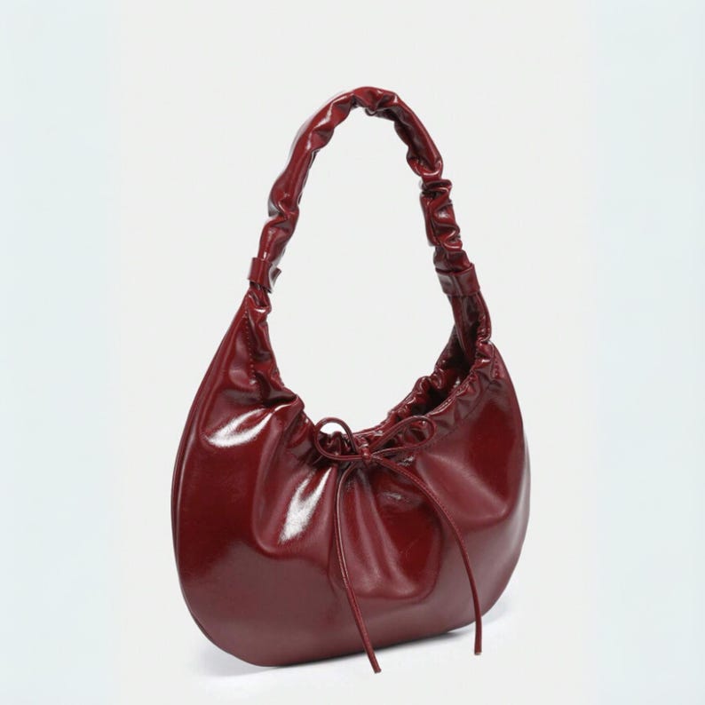 Vintage Wine Red Pleated Bow Cloud Underarm Bag – Leopard Print Strap ...