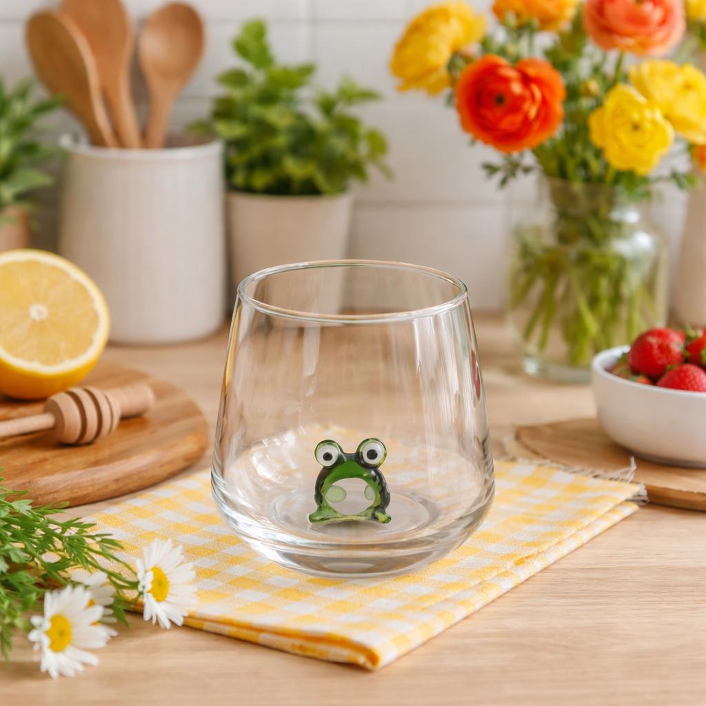 Stemless Frog Drinking Glass, 3D Frog Figurine Cup, Whimsical Animal ...