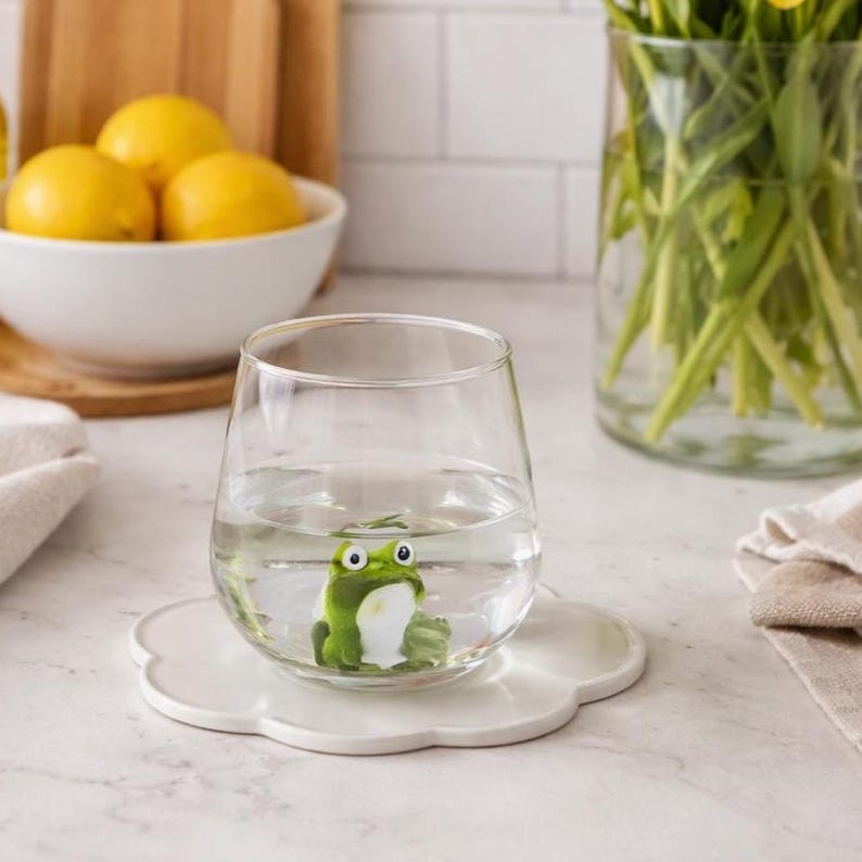 Stemless Frog Drinking Glass, 3D Frog Figurine Cup, Whimsical Animal ...