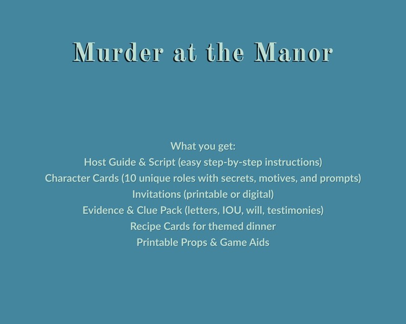 Murder Mystery Party Game Kit, Murder at the Manor, Printable Whodunit ...