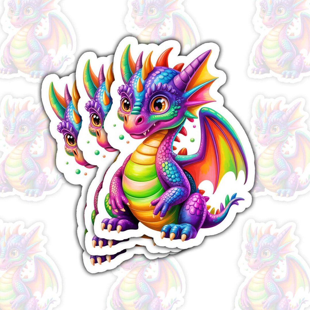 3 Pcs Cute Rainbow Dragon Sticker, Colorful Fantasy Baby Dragon Vinyl ...