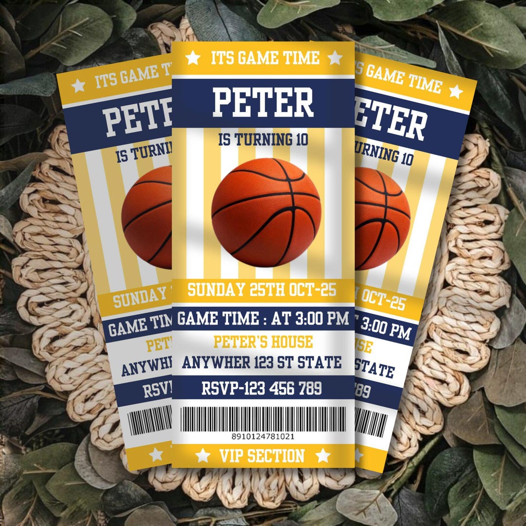 Basketball Birthday Invitation, VIP Game Time Party Ticket, Basketball ...
