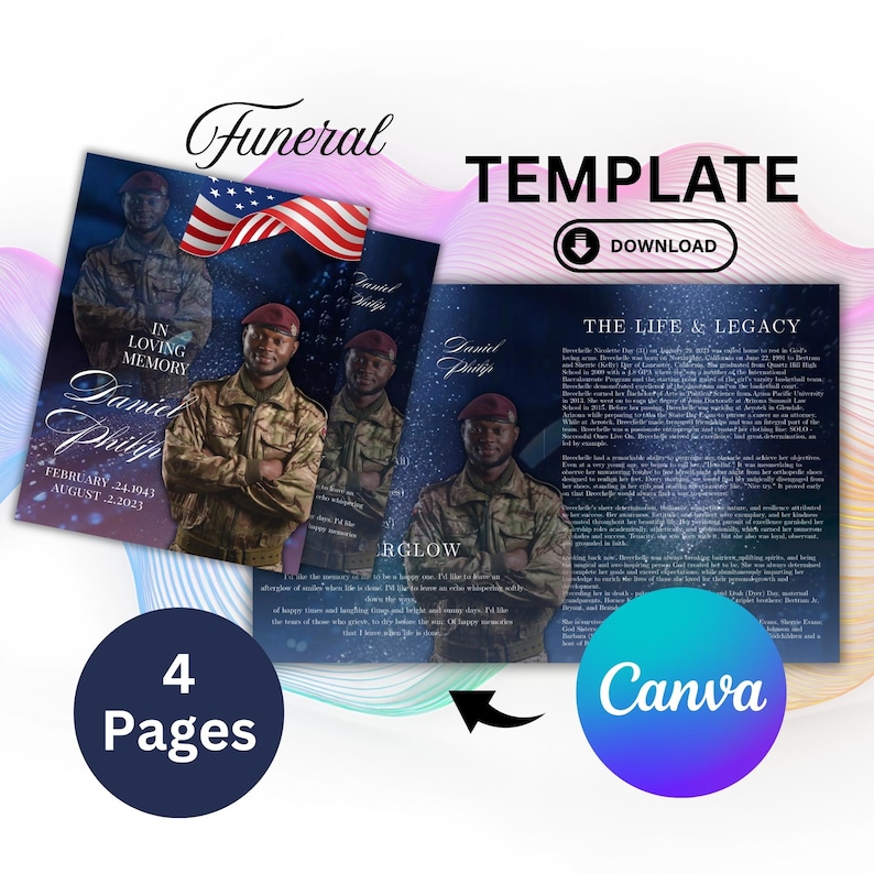 Military Funeral Program Template, Patriotic Celebration of Life ...