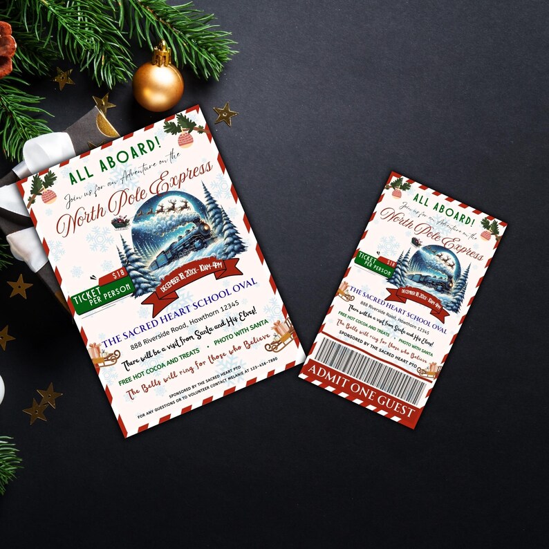 Editable North Pole Polar Express Train, Event With Santa Flyer Ticket ...