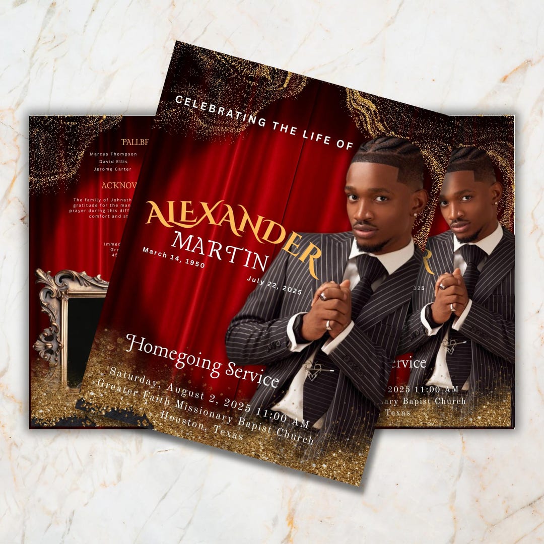 Red Diamond Funeral Program Template, Elegant Memorial (canva Editable ...