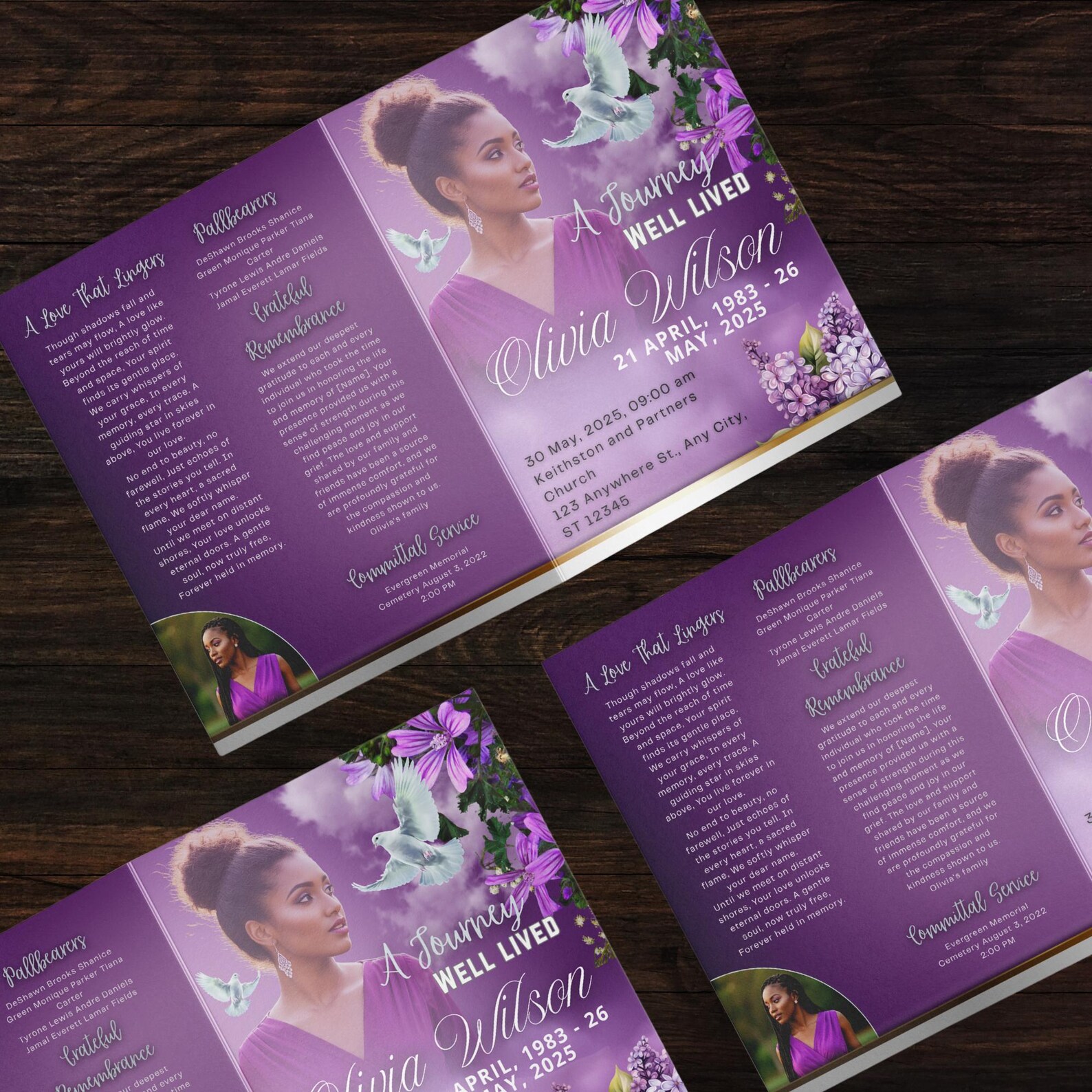 Purple Floral Funeral Program, Memorial Service Booklet (digital ...
