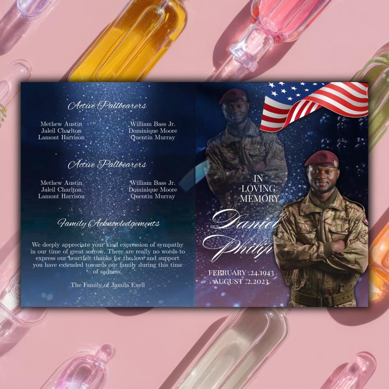 Military Funeral Program Template, Patriotic Celebration of Life ...