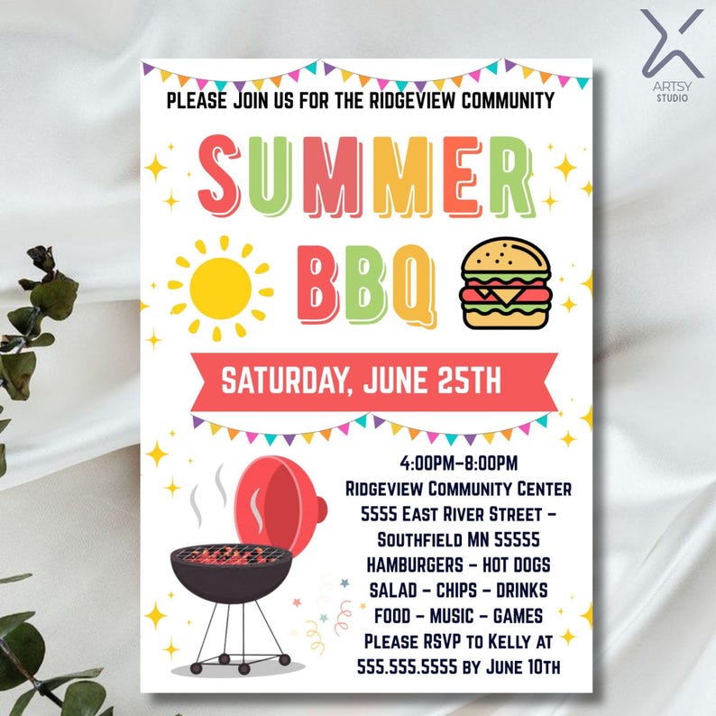 Editable Summer BBQ Invitation Template, Cookout Party Flyer (canva) - Etsy