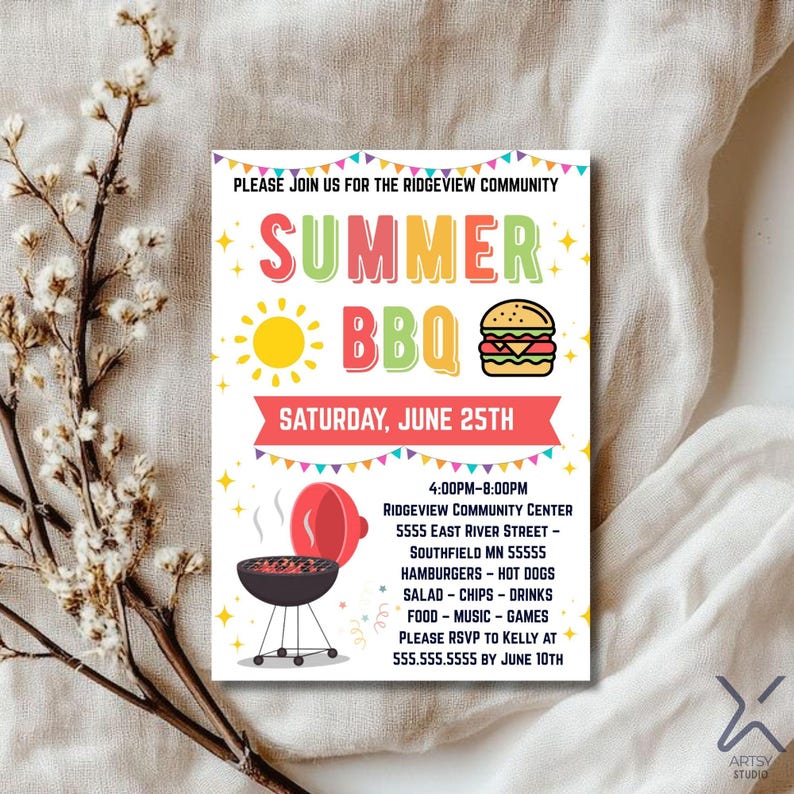 Editable Summer BBQ Invitation Template, Cookout Party Flyer (canva) - Etsy