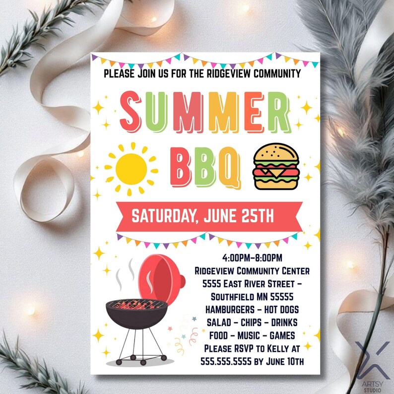 Editable Summer BBQ Invitation Template, Cookout Party Flyer (canva) - Etsy