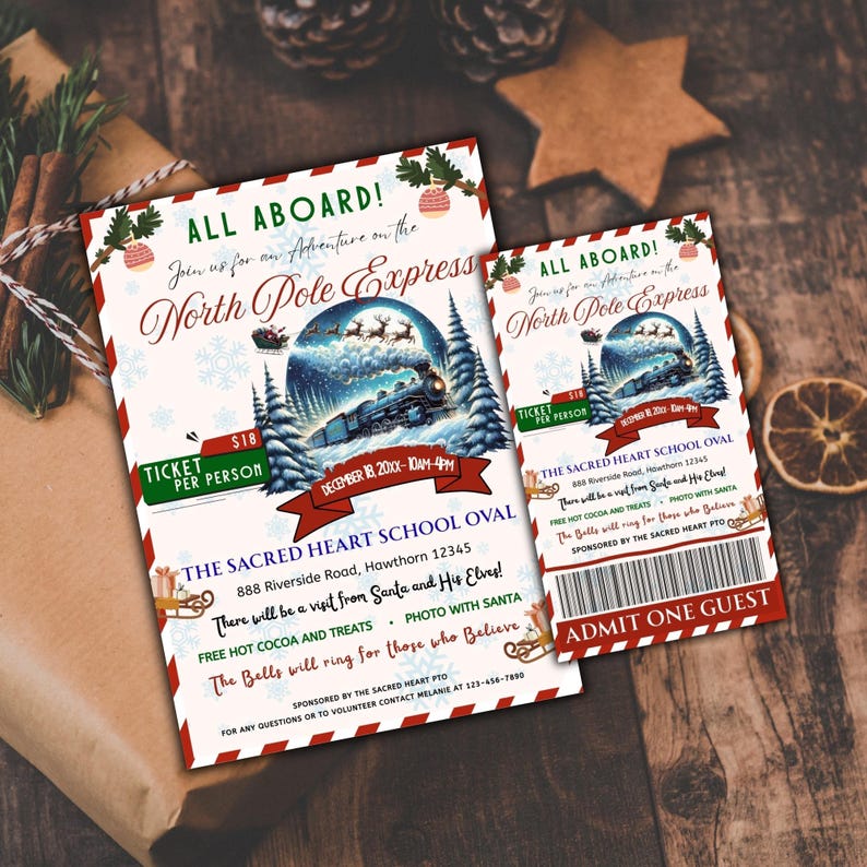 Editable North Pole Polar Express Train, Event With Santa Flyer Ticket ...