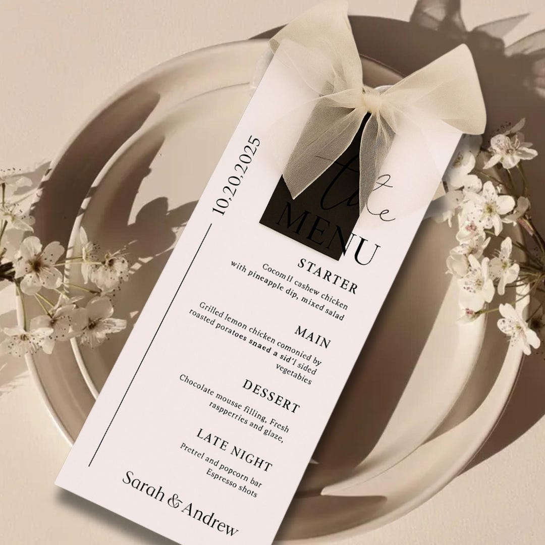 Wedding Menu Cards Place Settings Bundle, Digital Template Minimalist ...